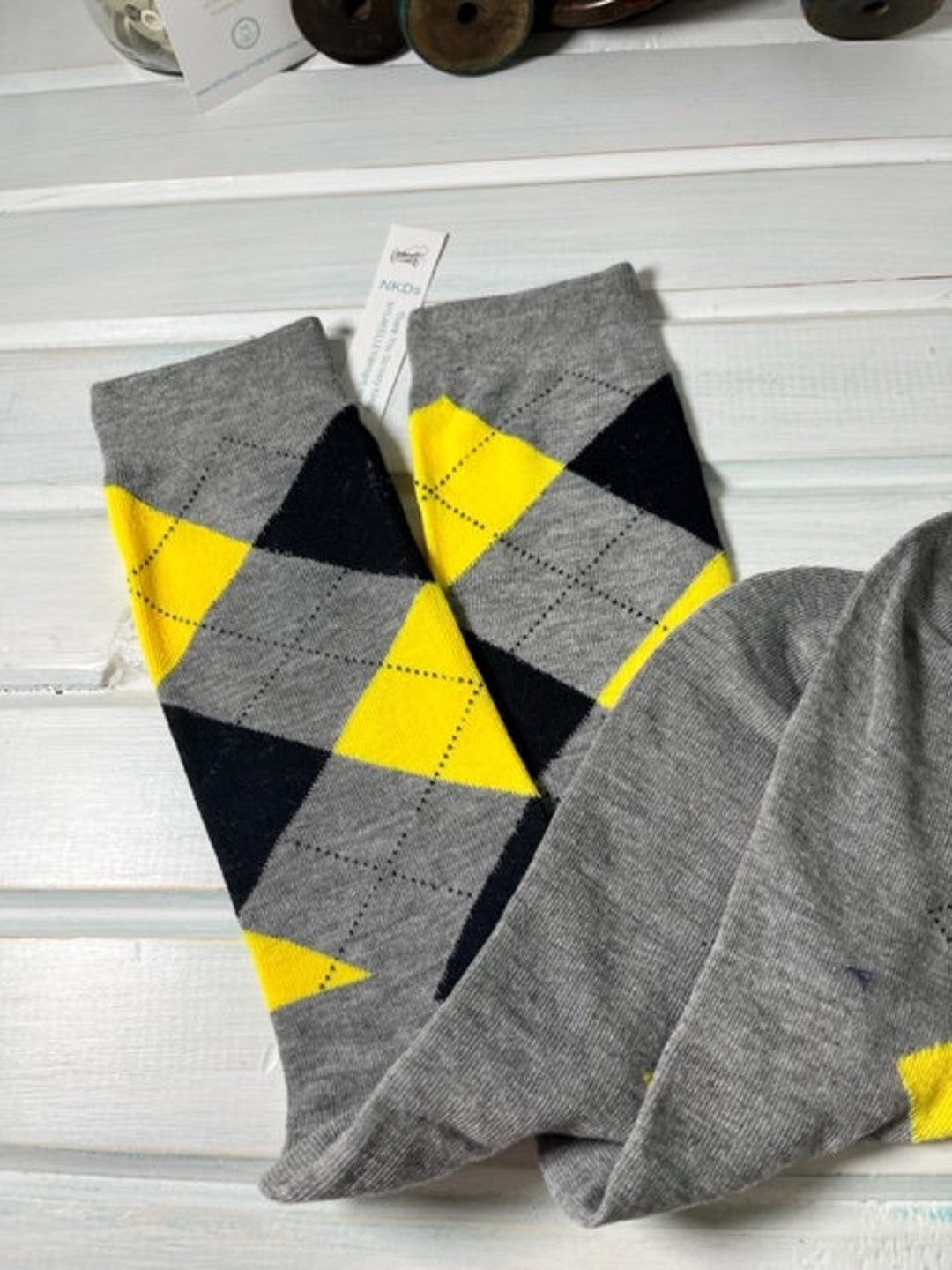 1pr New Men's Yellow Black Gray Argyle Cotton Monogrammed - Etsy
