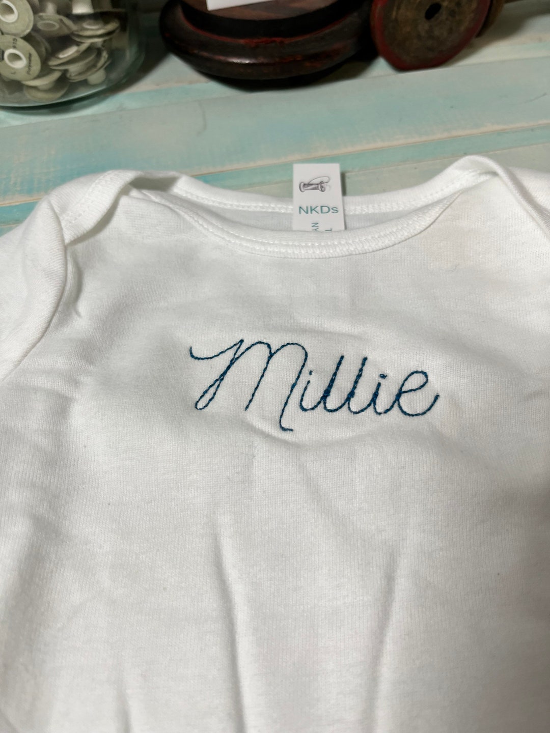1 Unisex Hand-stitched Cursive Millie Font Name Gerber - Etsy