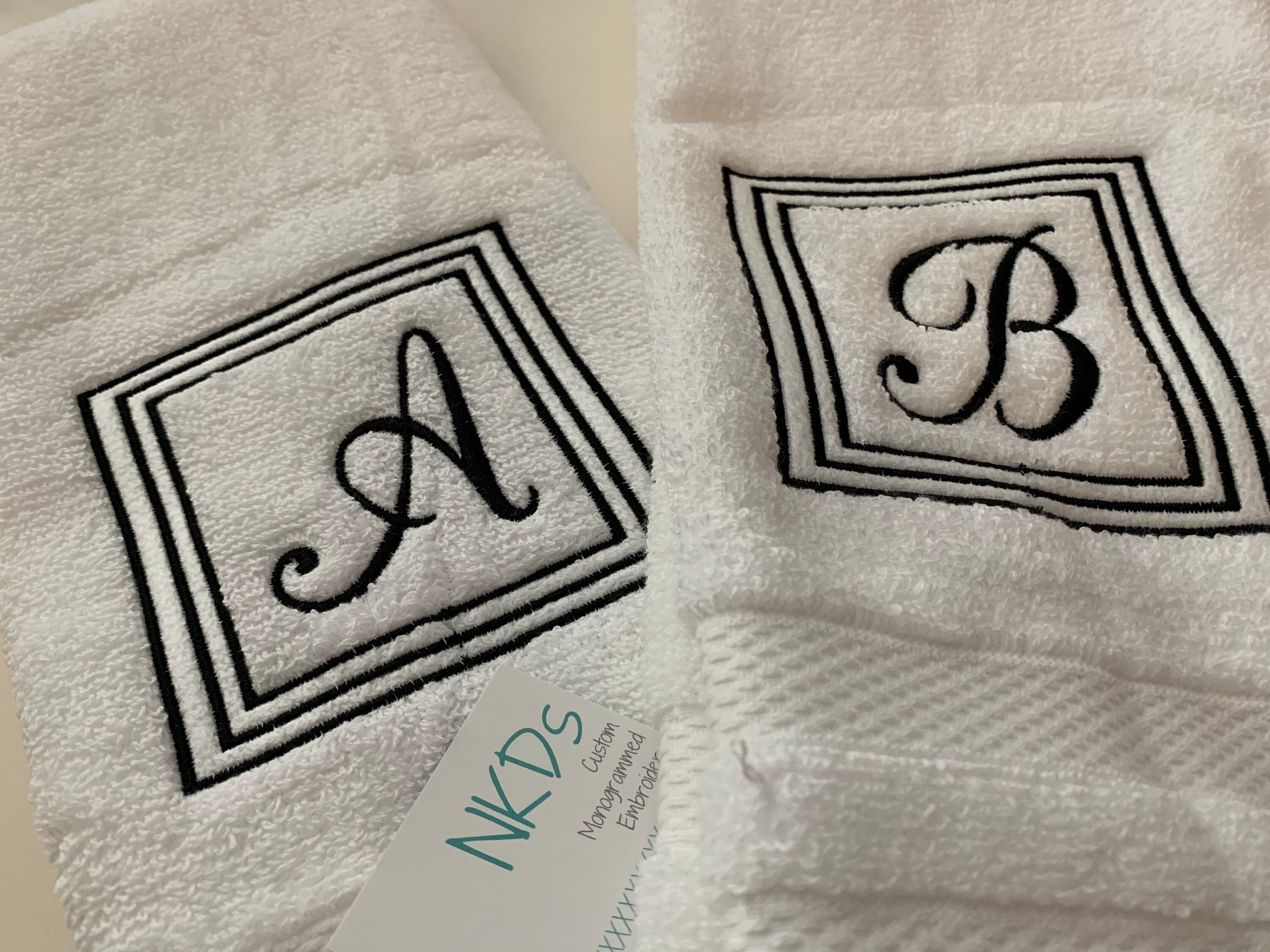 Square Framed Initial Towel | Custom Monogrammed Initial on White Hand ...