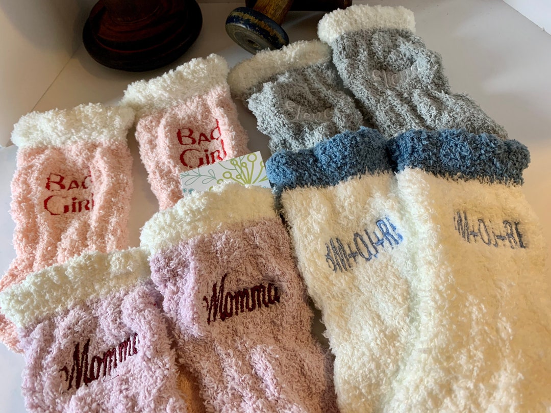 1 Pair Women's Fuzzy Super Soft Boot Cut CREW Custom Monogrammed Casual ...