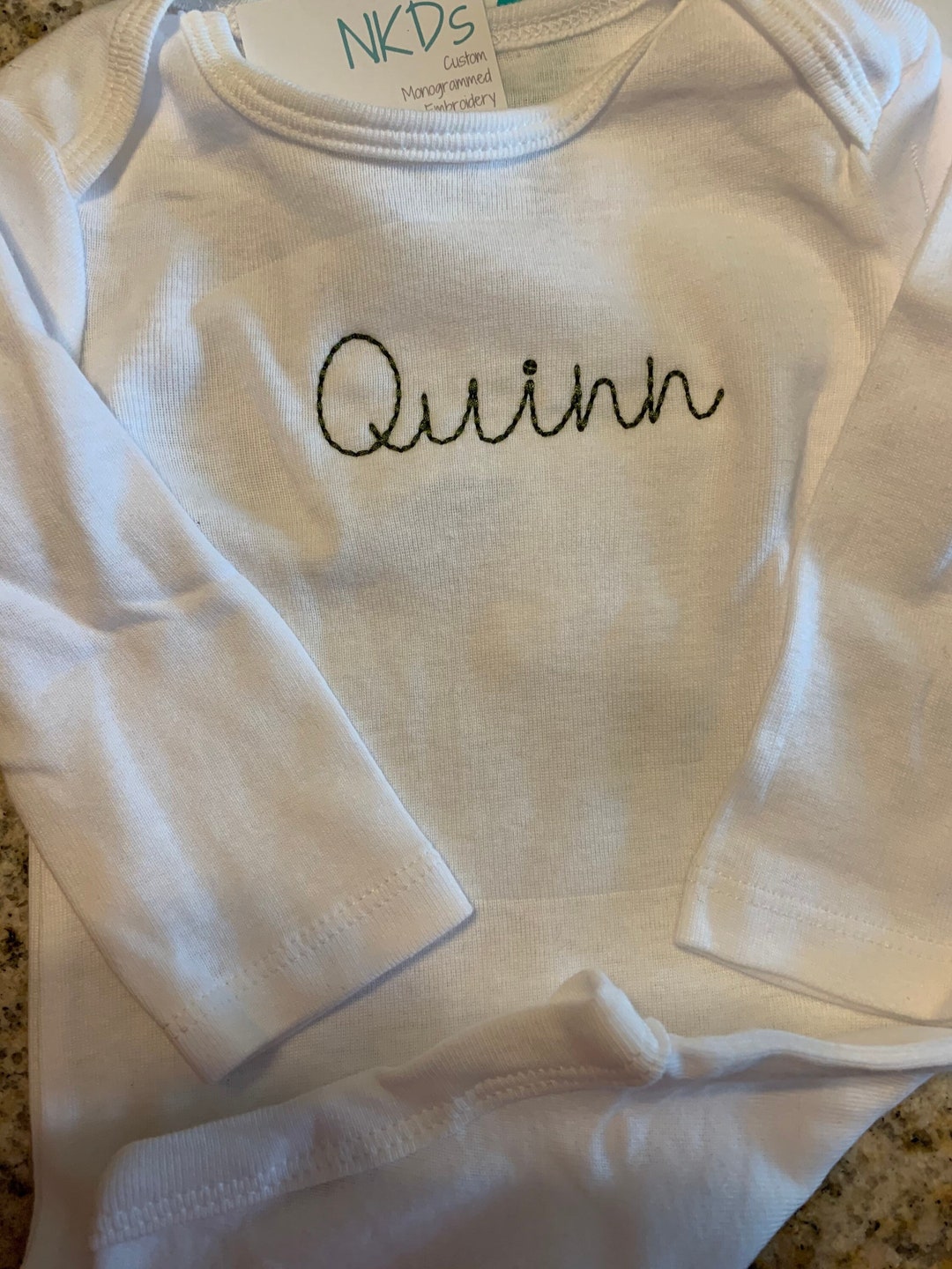 1 Hand-stitched Cursive Hannah Font Name Gerber Onesie®™ - Etsy