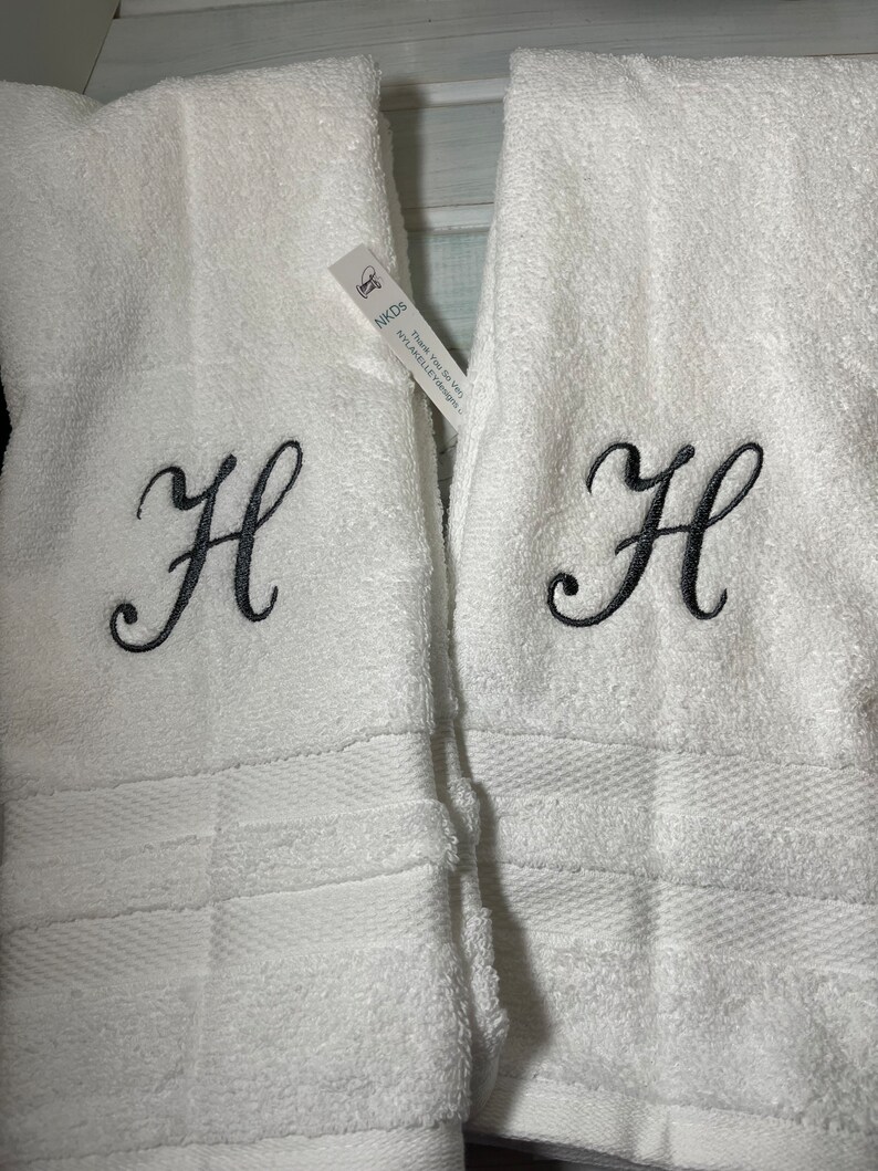 Square Framed Initial Towel | Custom Monogrammed Initial on White Hand ...