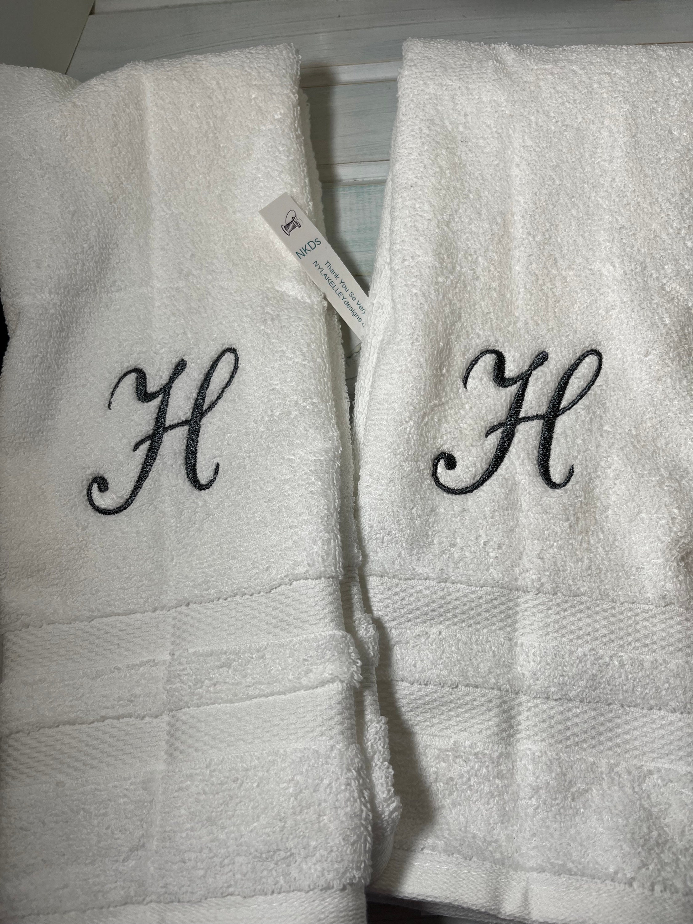 Square Framed Initial Towel | Custom Monogrammed Initial on White Hand ...