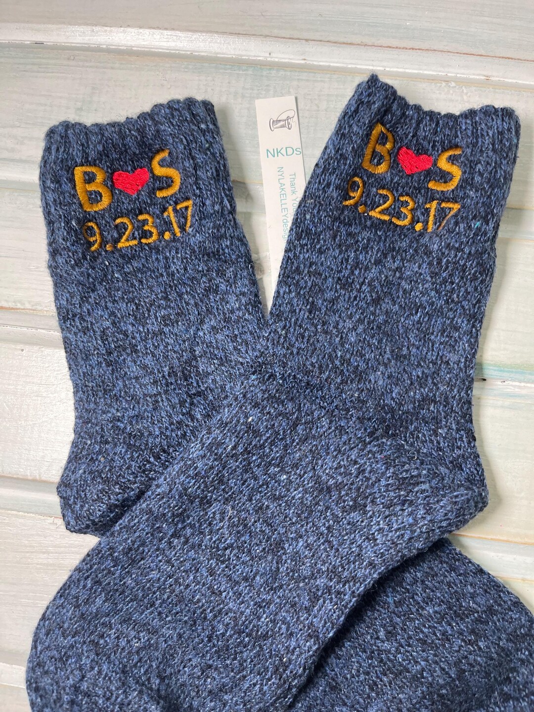 1 Pair Ladies Women's Embroidered Monogrammed Wool Crew Socks: Tweed ...