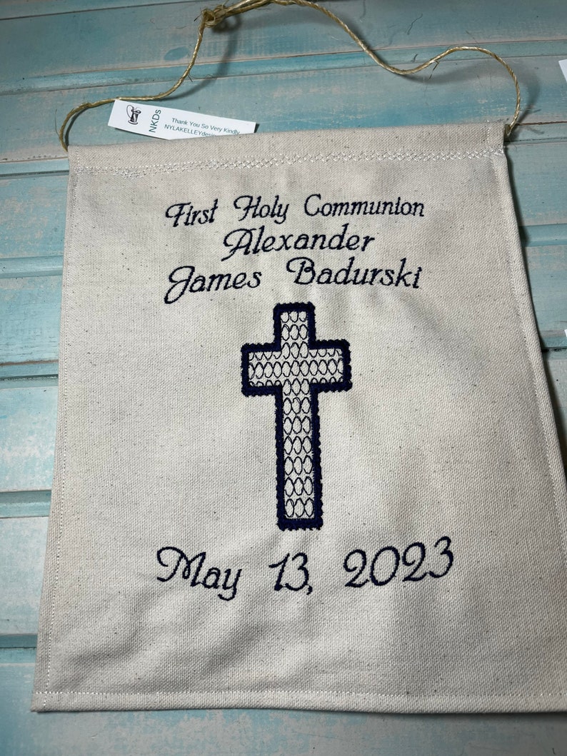 SMALL 8X11 First Holy Communion Braided Cross Church Pew Banner Custom ...