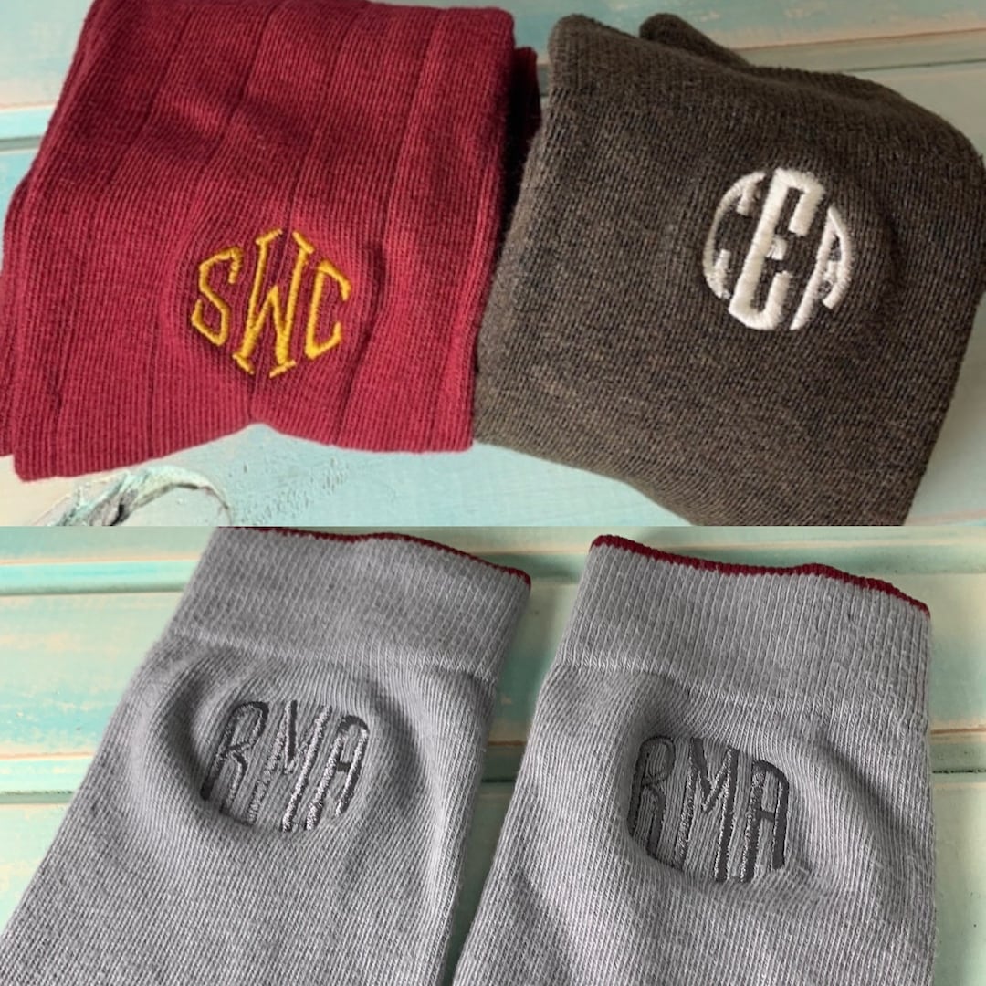 Monogrammed Men's Cotton Dress Socks: Embroidered Crew Socks, Size 6-12 ...