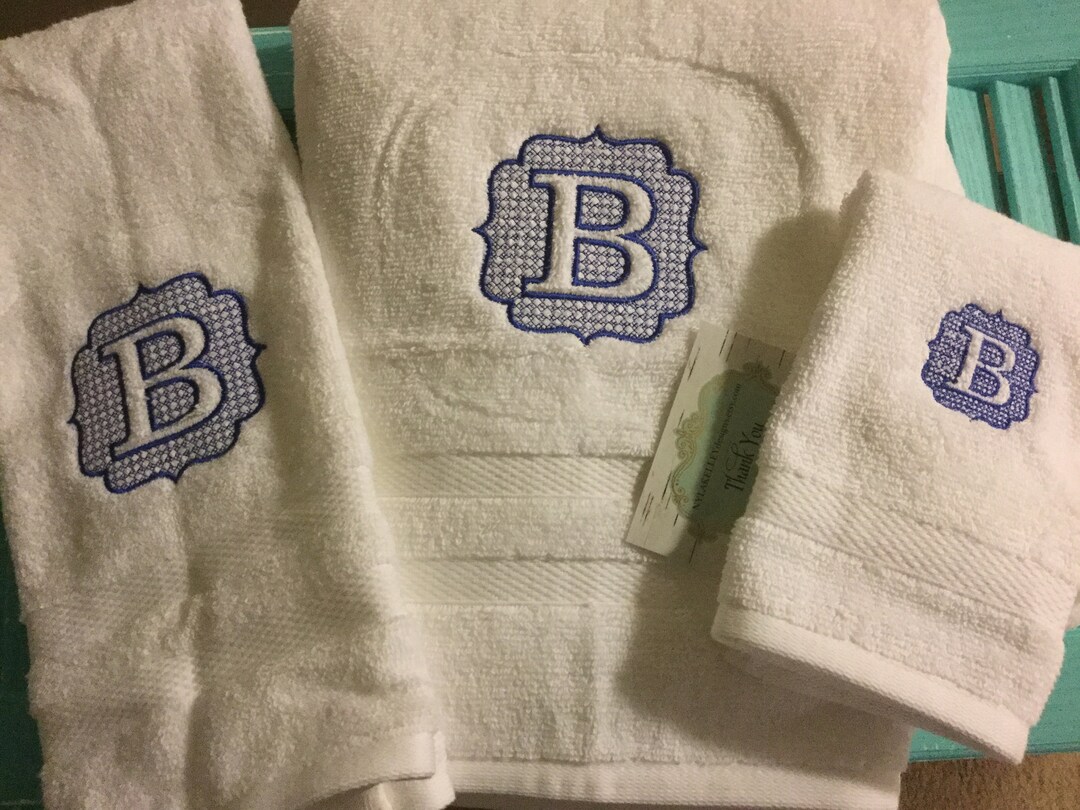 1 Top Selling Lattice Embossed Monogram Initial Embroidered BATH, HAND ...
