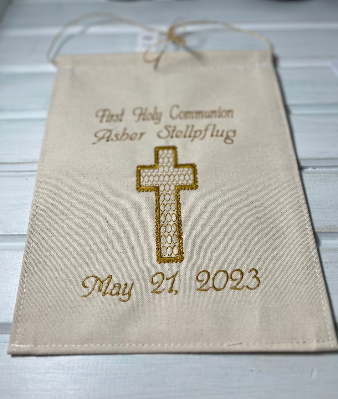 Small 8x11 First Holy Communion Braided Cross Custom Embroidered ...