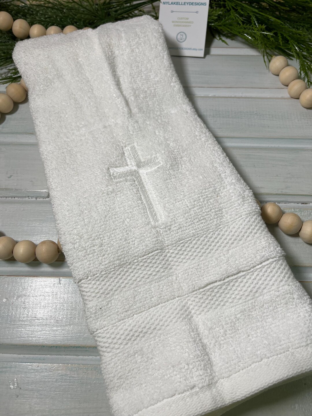 1 Top Selling Cross + Name BATH or Hand Towel Embroidered Custom Towel ...