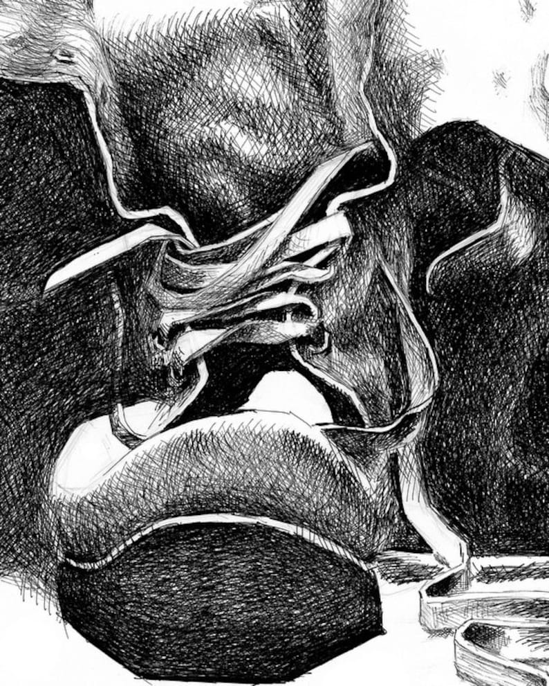 Old Worn Leather Boots Ink Drawing Print – Rustic Wall Art Digital ...