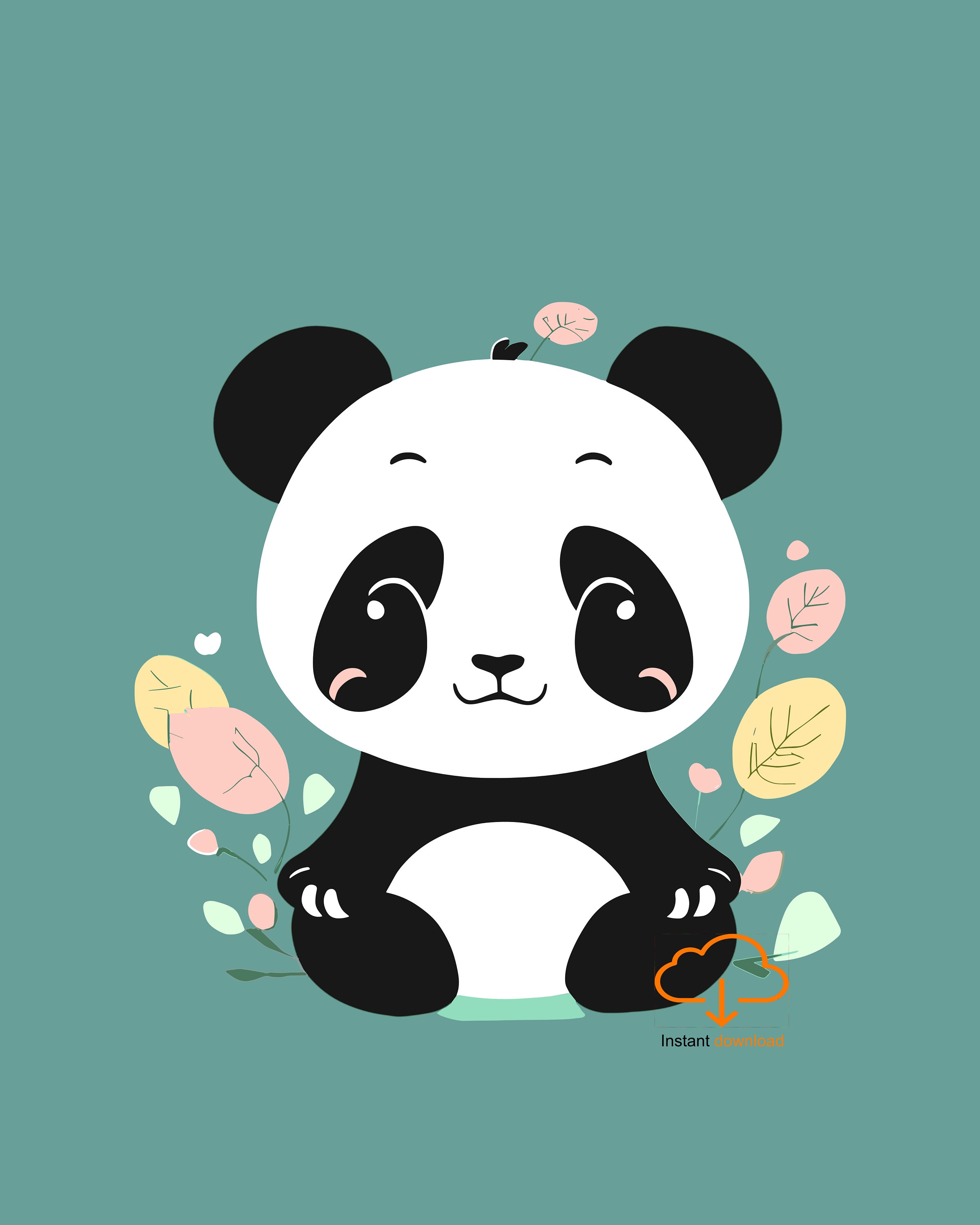 Cute Panda Poster, Baby Animal Nursery, Printable Nursery, Teal Wall ...