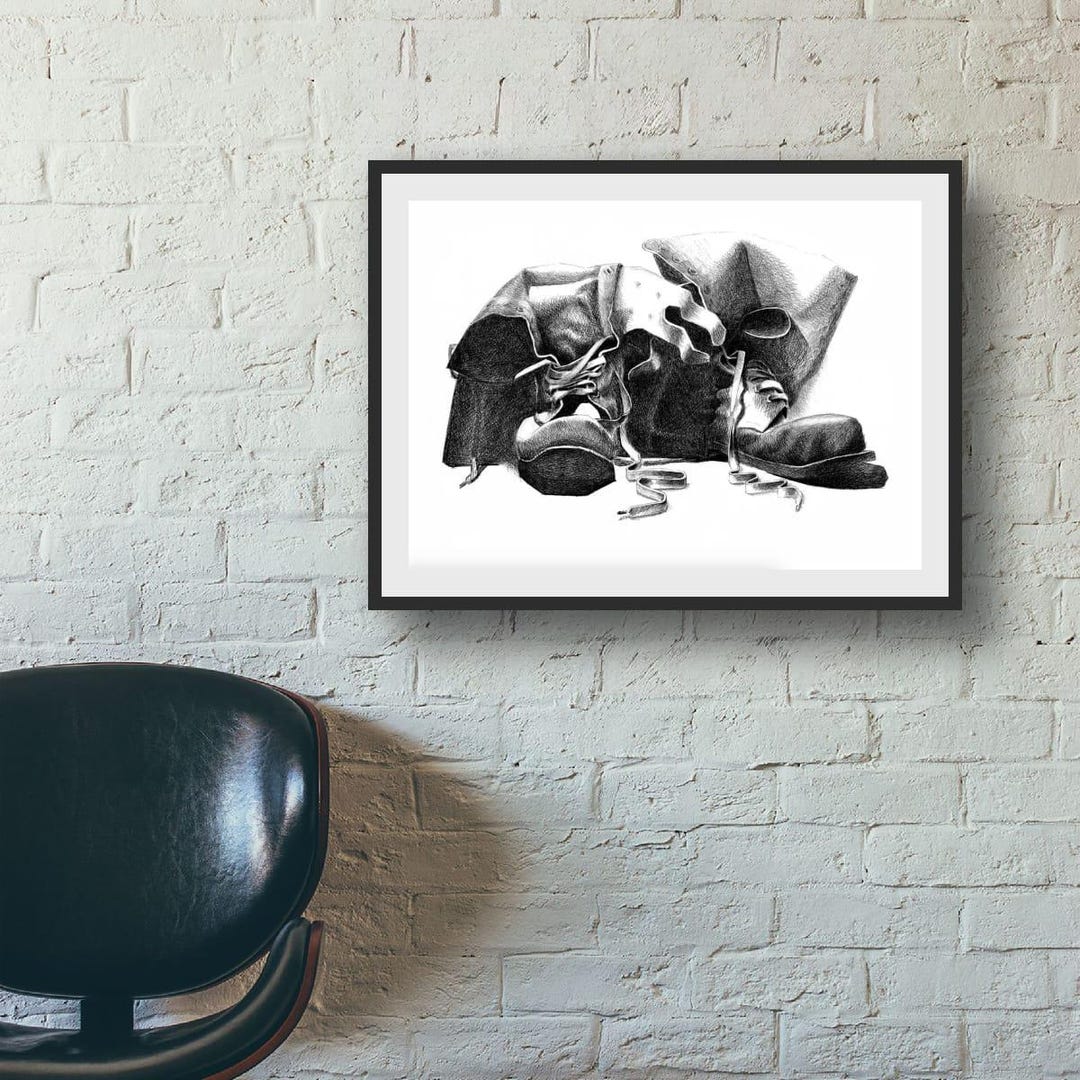 Ink Boots Drawing Printable, Vintage Ink Art Print, Rustic Shoe Wall ...