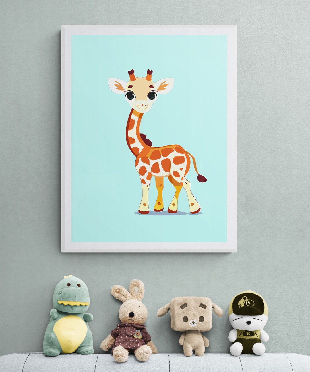 Blue Giraffe Print, Safari Baby Animals Nursery Decor, Toddler Room ...