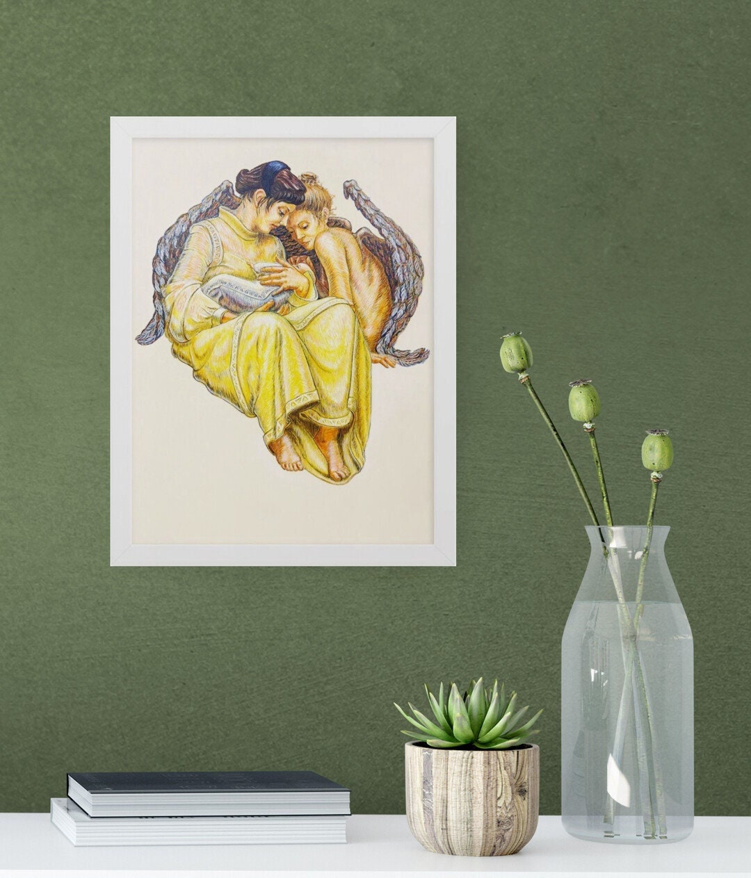 Virgin Mary Baby Jesus Angel Framed Art Print – Sacred Family Portrait ...