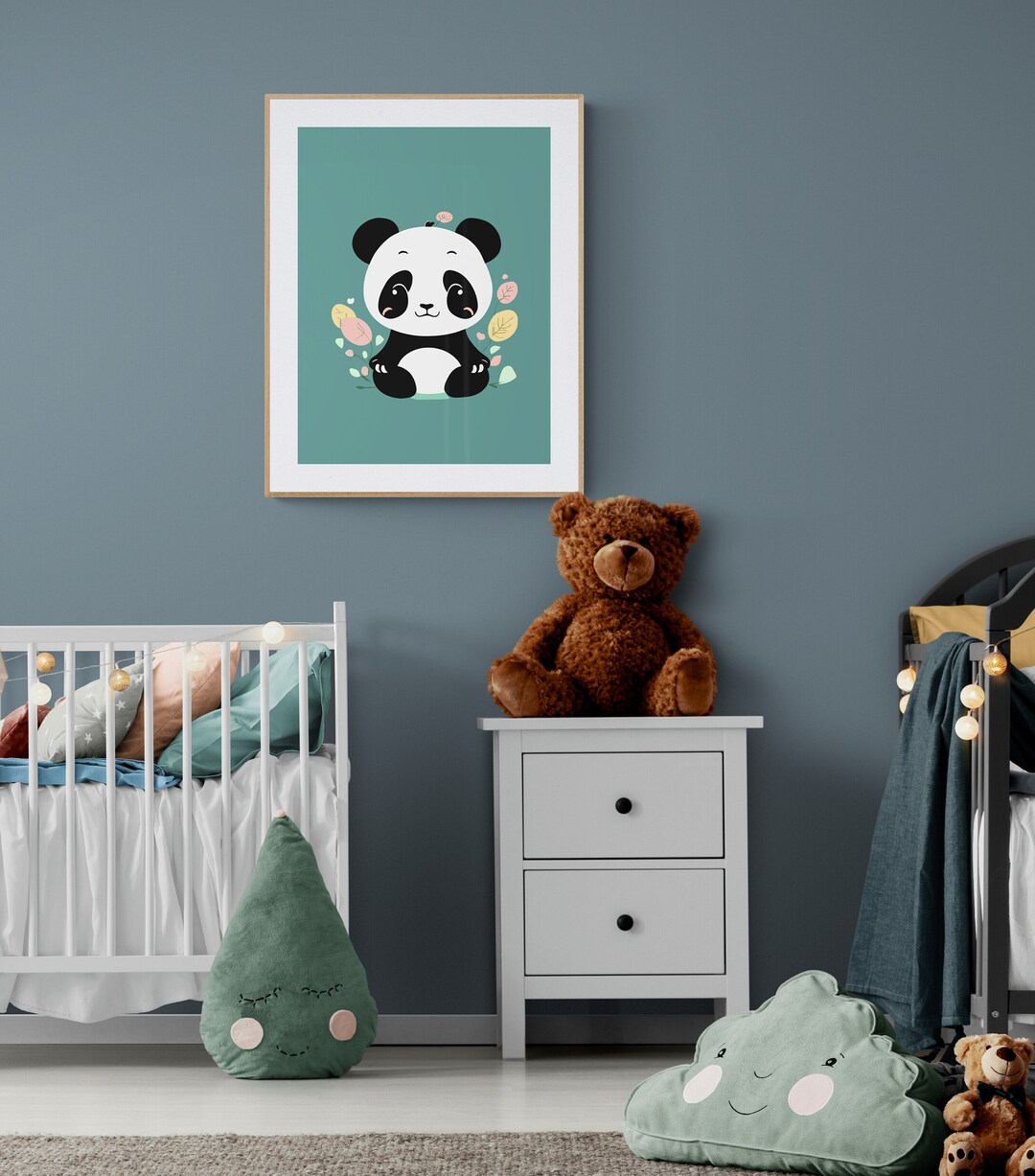 Cute Panda Poster, Baby Animal Nursery, Printable Nursery, Teal Wall ...