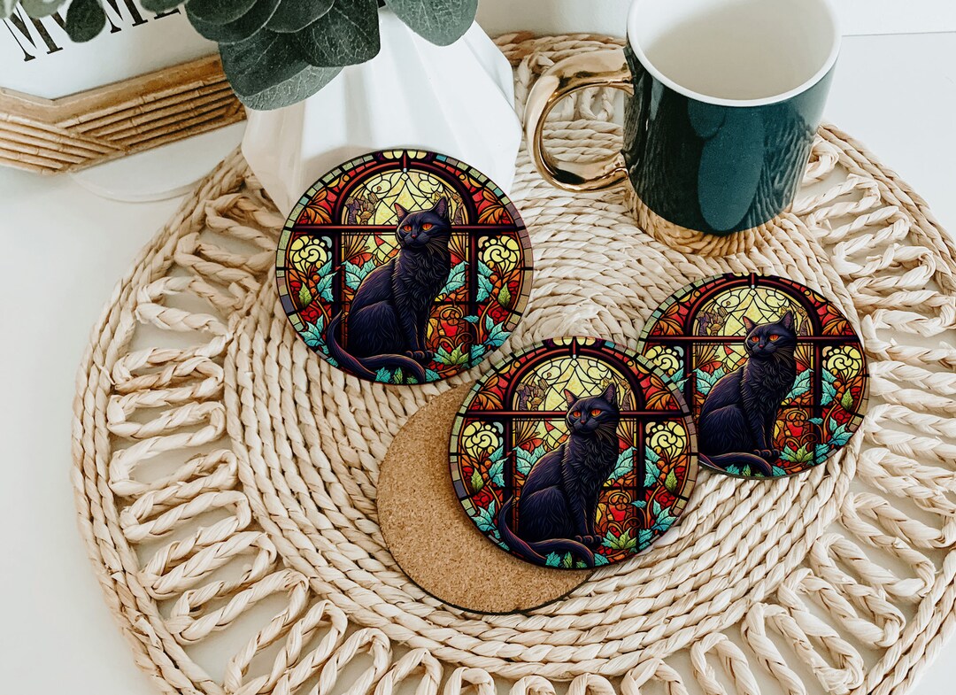 Cat Coasters, Black Cat Coasters, Cat Coaster Set, Cat Decor, Cat Table ...