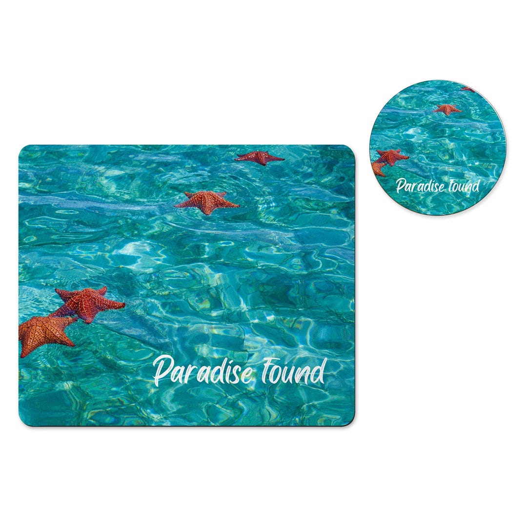 Starfish Mousepad and Coaster Set, Beach Office Decor, Tropical Ocean ...