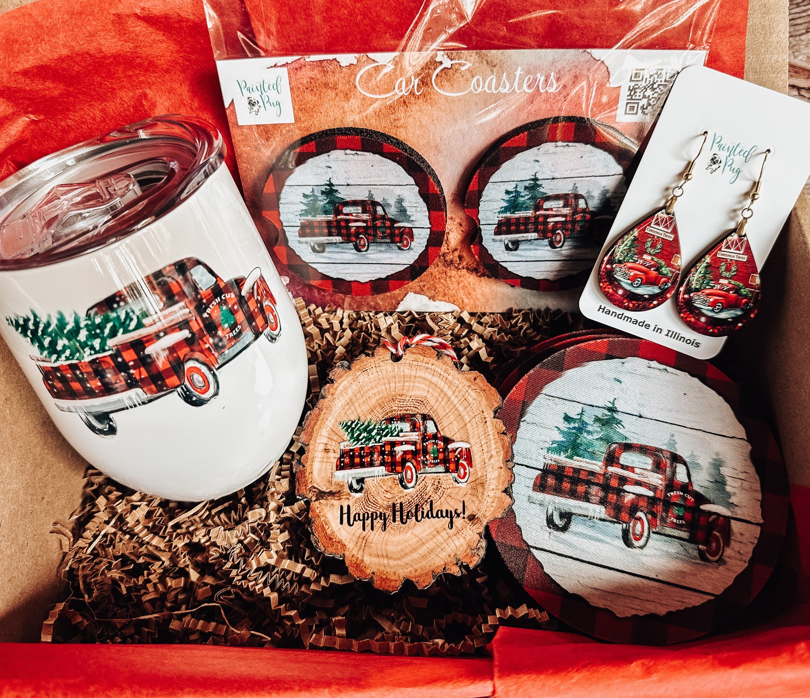 Red Truck Gift Set, Red Truck Wine Tumbler Gift Set, Red Truck Earrings ...