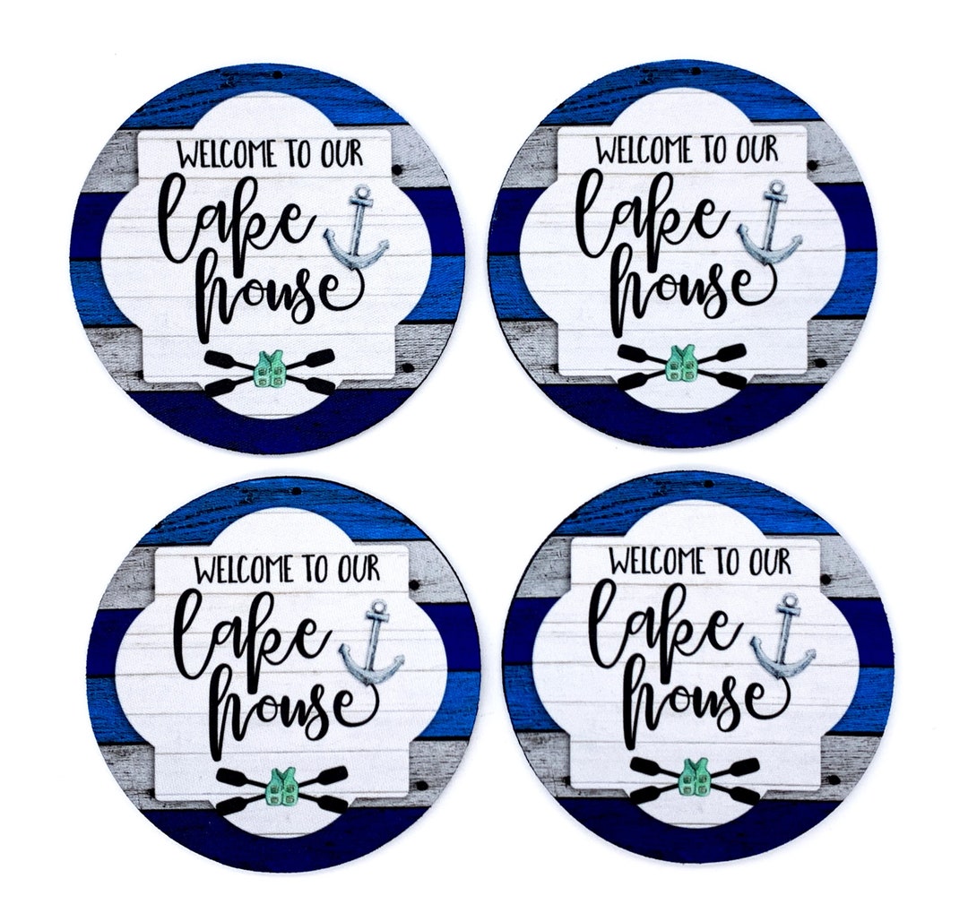 Welcome to Our Lake House Neoprene Coasters, Lake House Coasters ...
