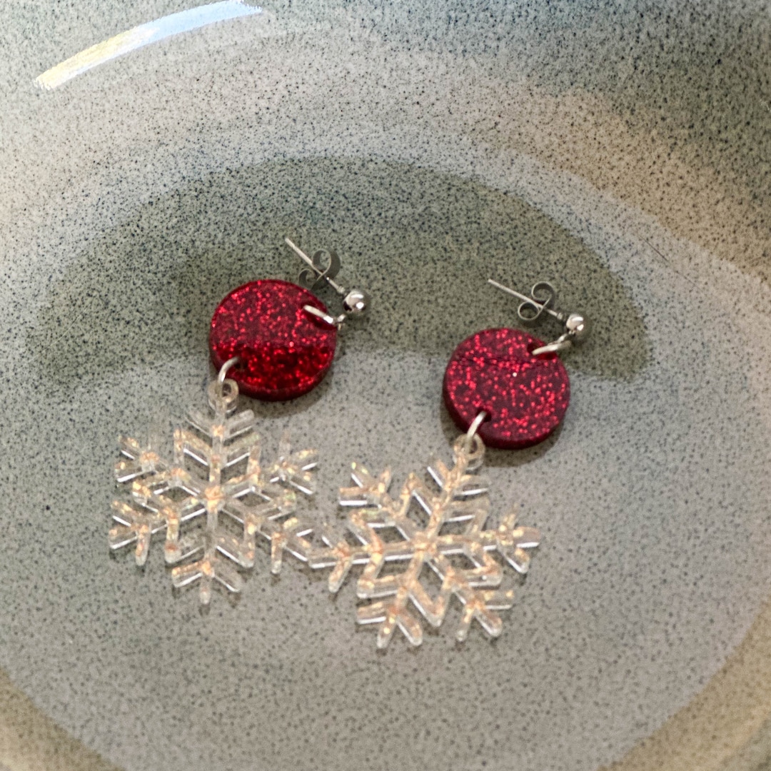 Acrylic Snowflake Earrings, Sparkle Christmas Earrings, Winter Earrings ...