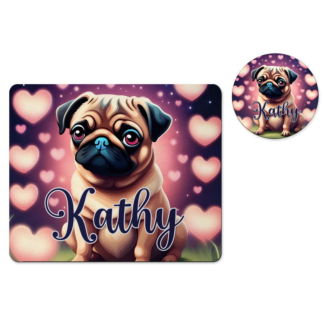 Pug Hearts Desk Set, Pug Mousepad, Pug Lover Desk Set, Friend Gift ...