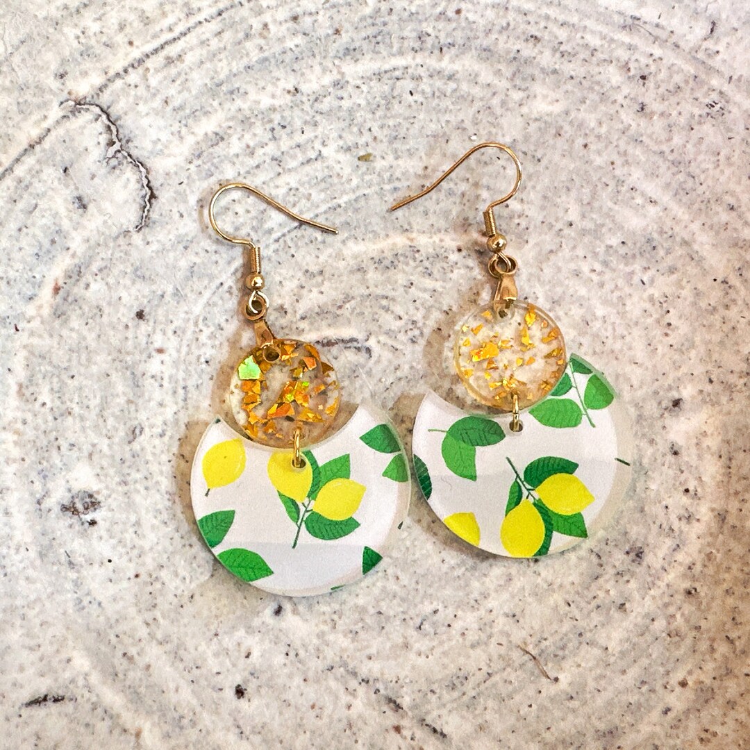 Lemon Earrings, Lemon Dangle Earrings, Fun Earrings, Summer Earrings ...