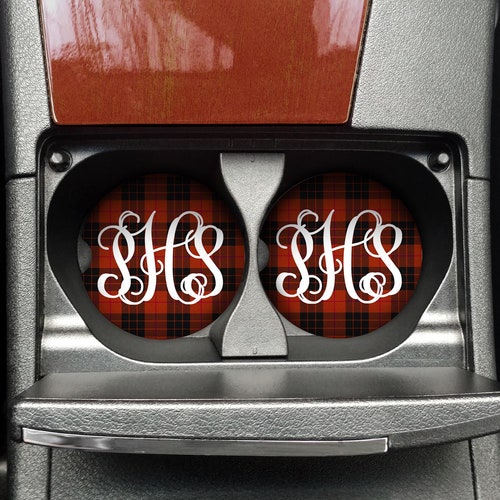 Plaid Monogram Car Coasters Personalized Car Coasters | Etsy