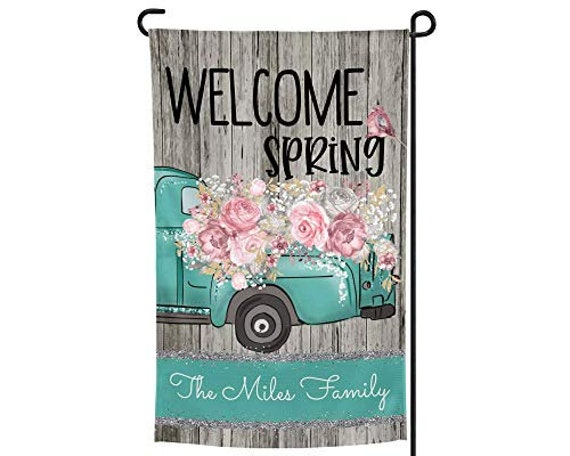 Welcome Spring Flag Pickup Truck Garden Flag Personalized - Etsy