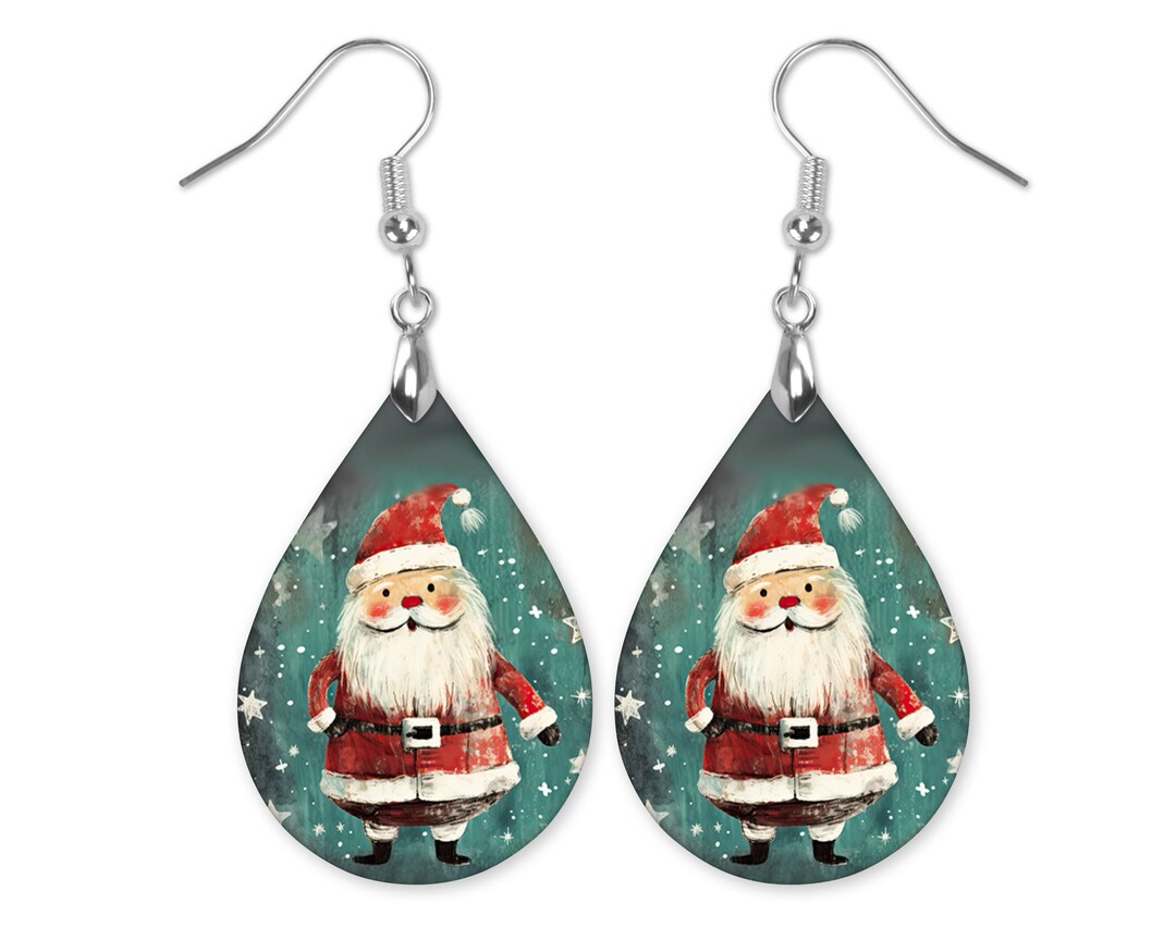 Rustic Santa Earrings for Women, Christmas Earrings, Holiday Earrings ...