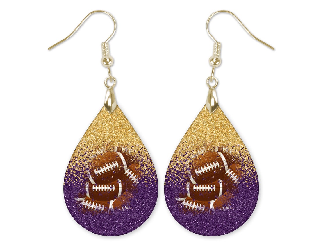 Purple and Gold Faux Glitter Football Earrings, Purple and Gold ...