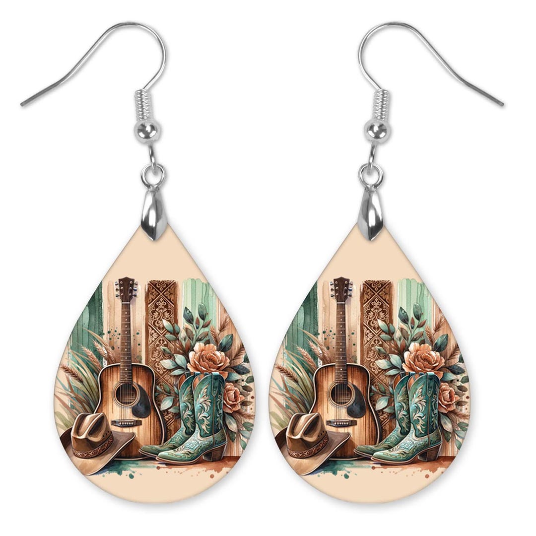 Western Earrings, Country Music Jewelry, Guitar Earrings, Cowboy Boots ...