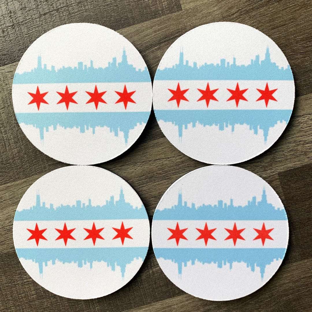Chicago Coasters, Chicago Flag Coasters, Chicago Skyline Drink Coasters ...