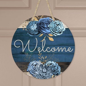 Navy Blue Door Hanger, Blue Barnwood Door Hanger, Personalized Door ...