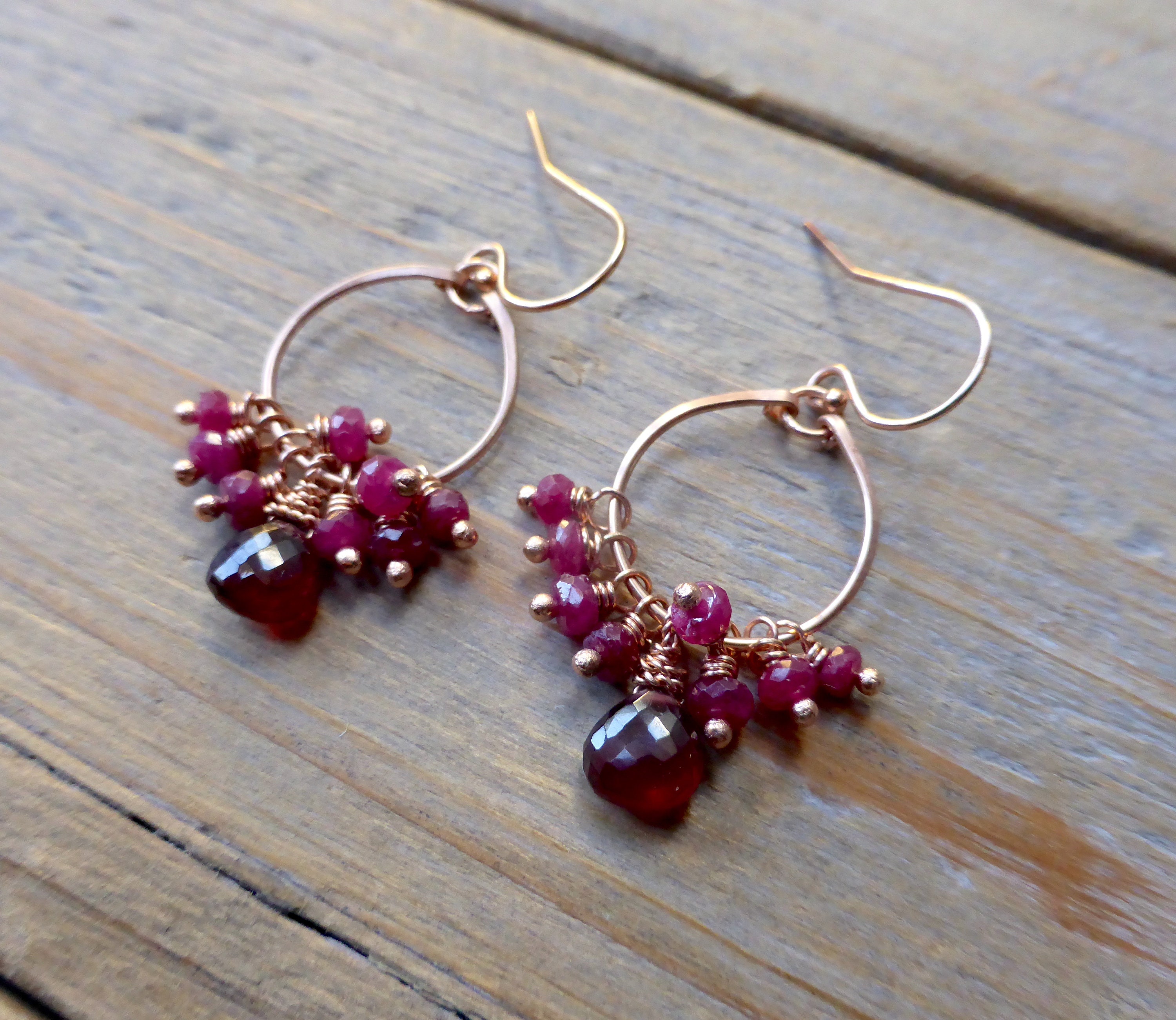 Blood Red Garnet Drop With Ruby Fringe Rose Gold Earrings - Etsy