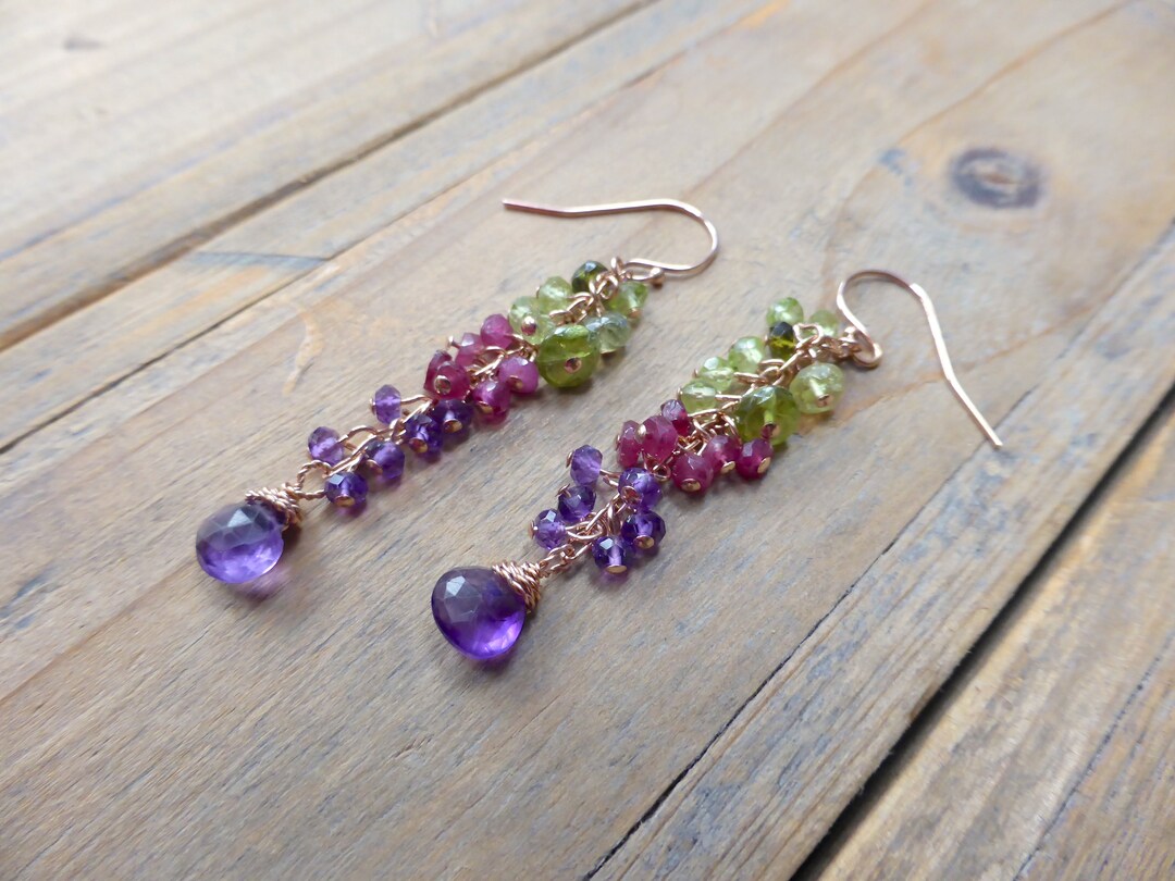 Amethyst Heart Drop With Peridot Ruby & Amethyst Dangler Cluster ...
