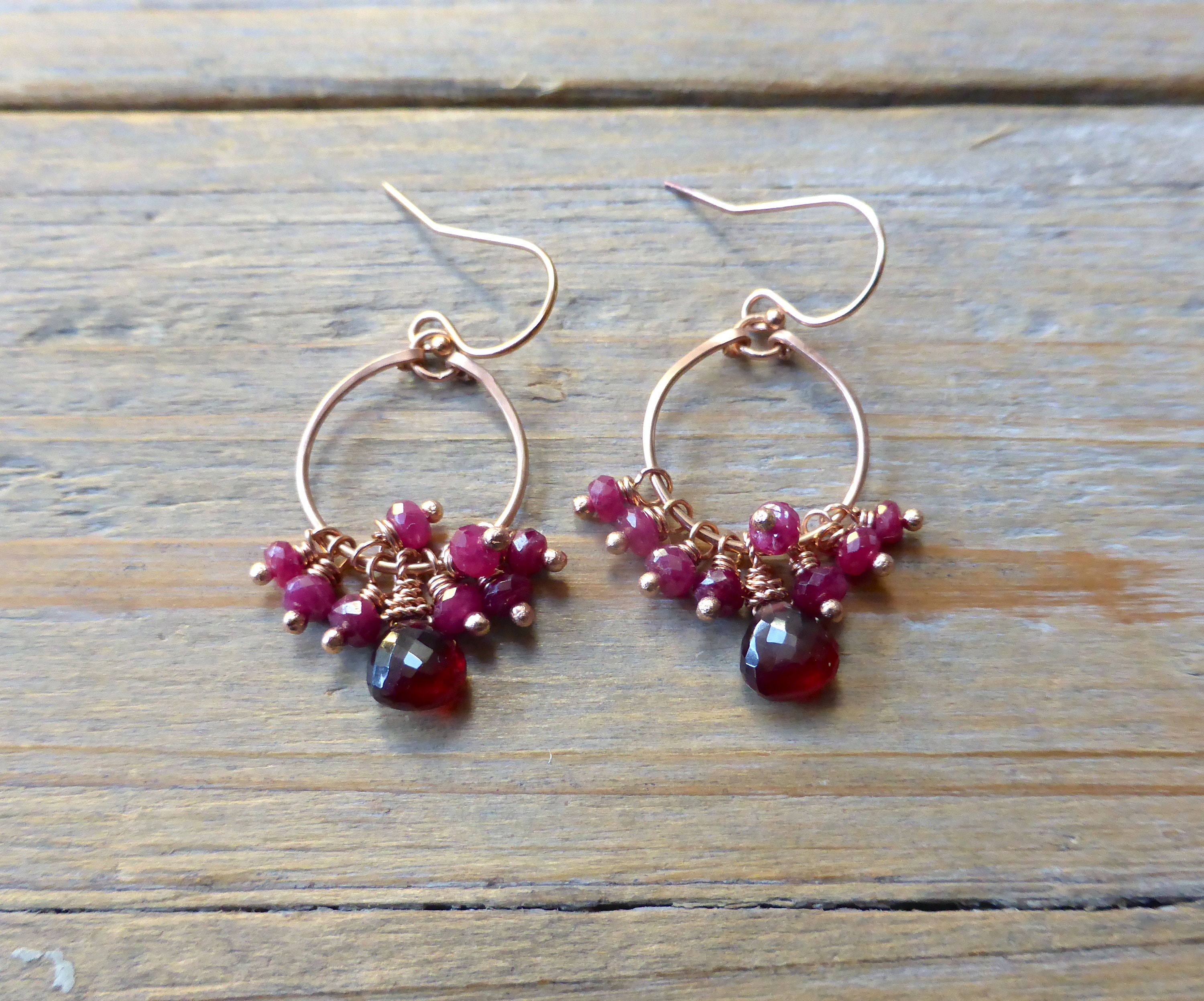 Blood Red Garnet Drop With Ruby Fringe Rose Gold Earrings - Etsy
