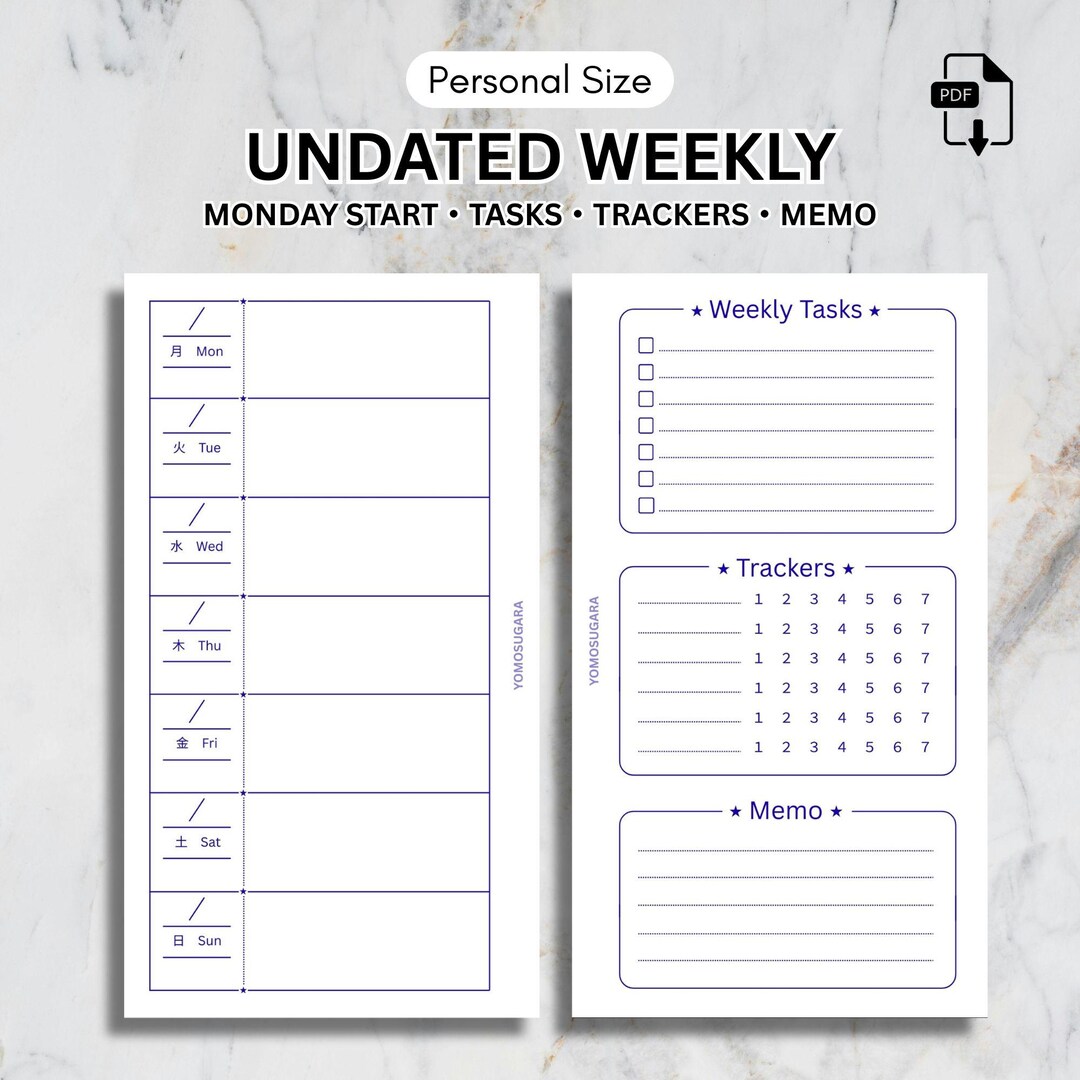 Personal | Undated Weekly Planner Inserts | Filofax/6 Ring Planner ...