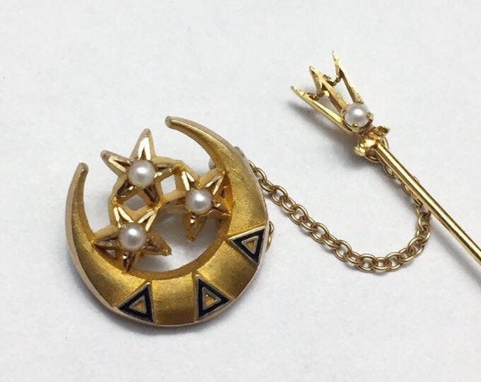 10K Yellow Gold Tri Delta Moon Stars Brooch and Stick Pin Set 0 - Etsy