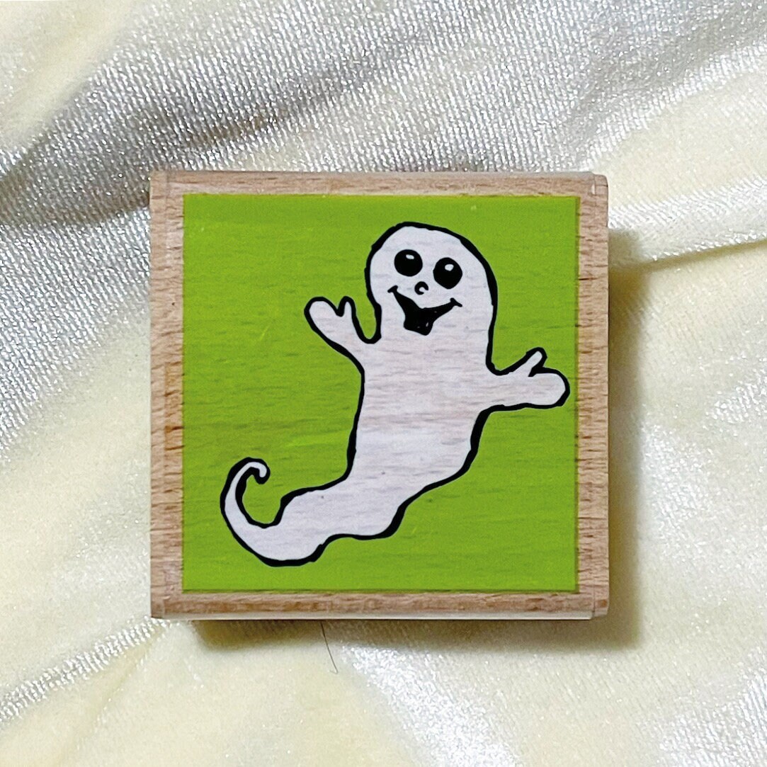 Happy Cartoon Ghost Hand Drawn Art Style Halloween Wood Mounted Rubber ...