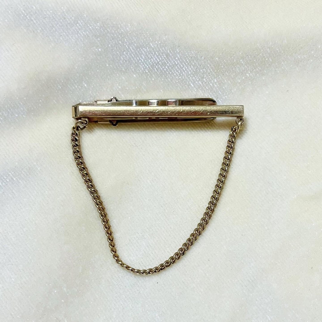 12k Yellow Gold Filled Simple Straight Tie Bar Clip With Chain by Anson ...