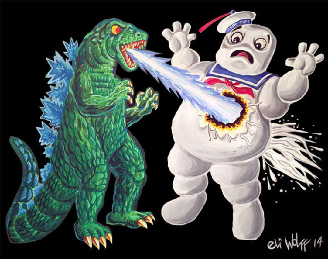 Godzilla Vs Stay Puft - Art Print - Etsy