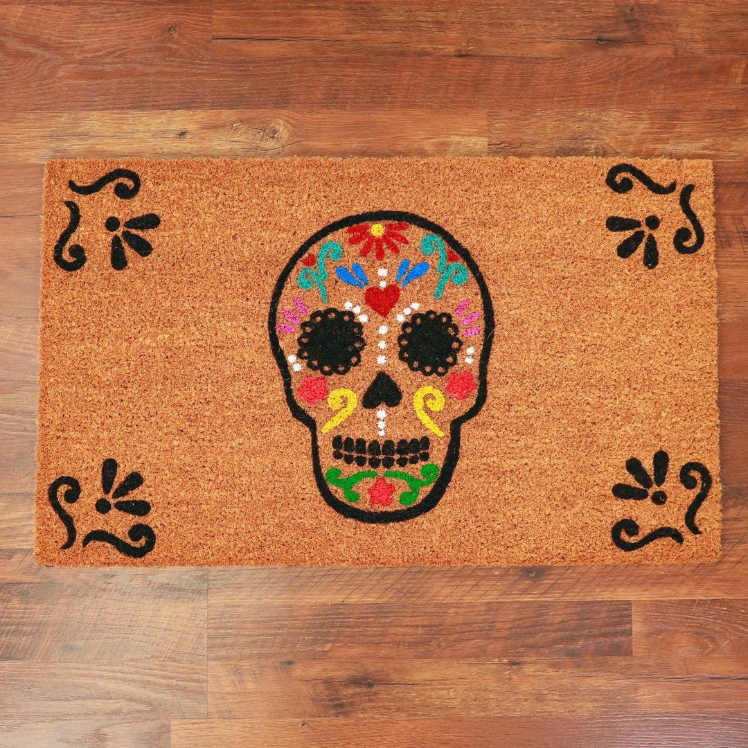Sugar Skull Day of the Dead Doormat , Día De Los Muertos Doormat. Skull ...