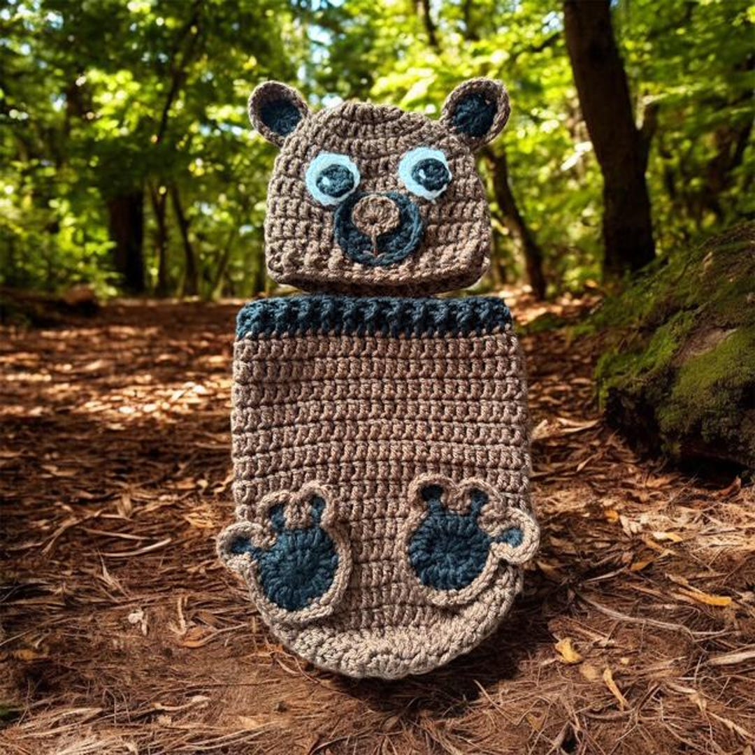 Brown Bear Inspired Baby Cocoon and Beanie. Brown, Black, White. - Etsy