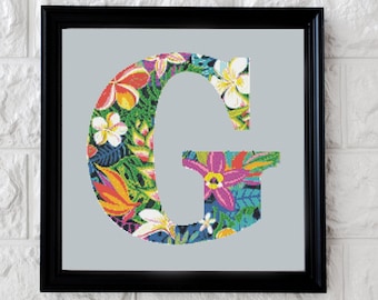 Instant Download Cross Stitch Pattern Black Monogram G Initial Alphabet ...