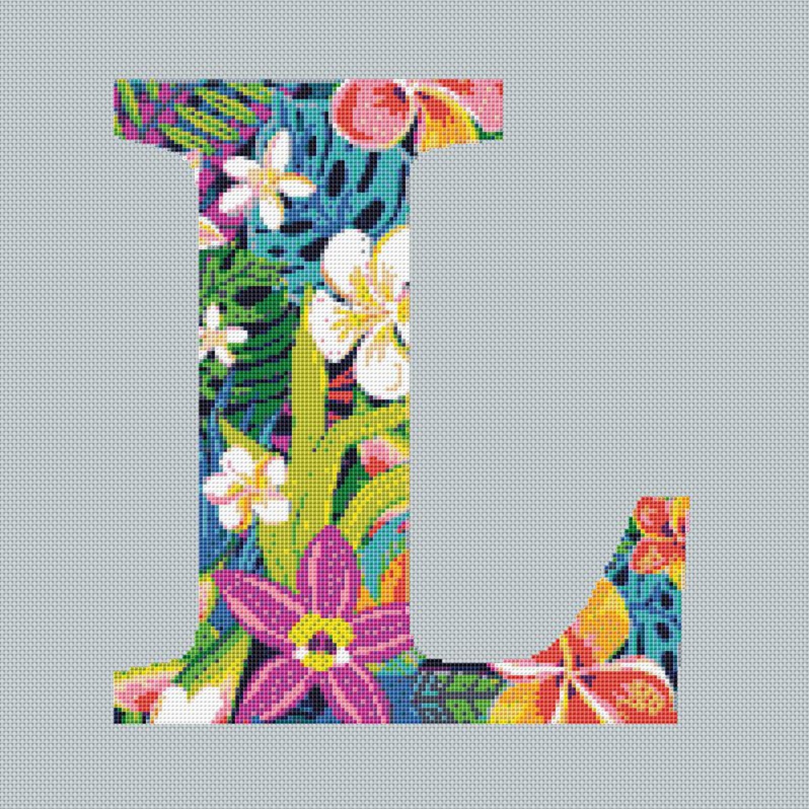 Letter L Tropical Alphabet Cross Stitch Pattern Instant - Etsy
