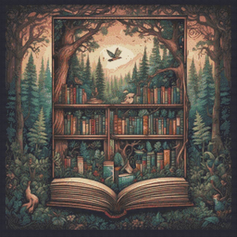 Forest Book Shelf Cross Stitch Pattern - PDF Download - Etsy