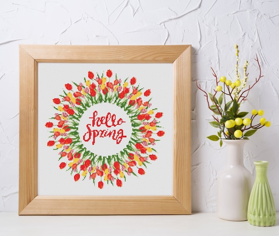 Hello Spring Cross Stitch Pattern - Etsy UK