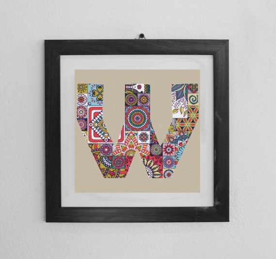 Mandala Letter W Cross Stitch Pattern | Etsy