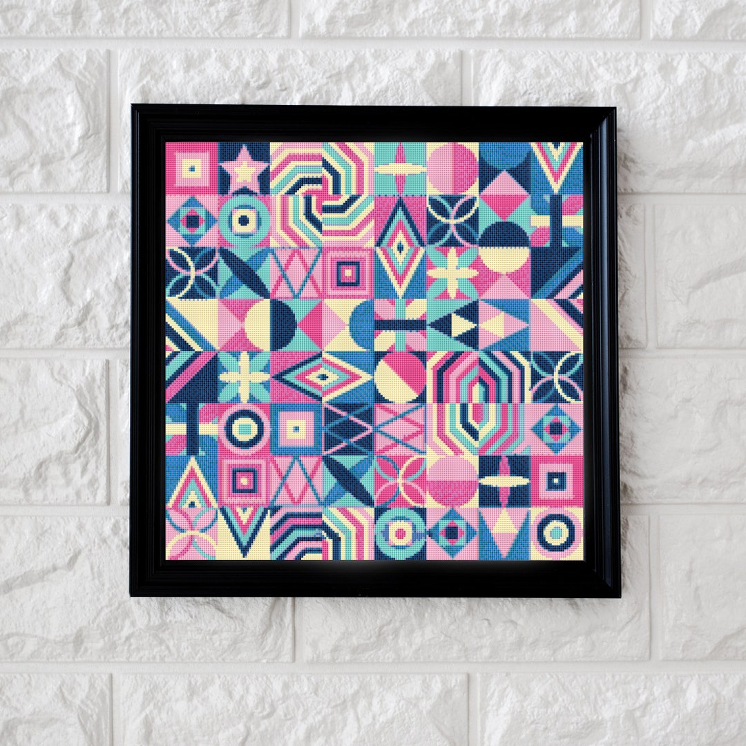 Pink and Blue Geo Cross Stitch Pattern - PDF Download - Etsy