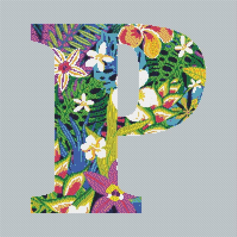 Letter P Tropical Alphabet Cross Stitch Pattern Instant | Etsy